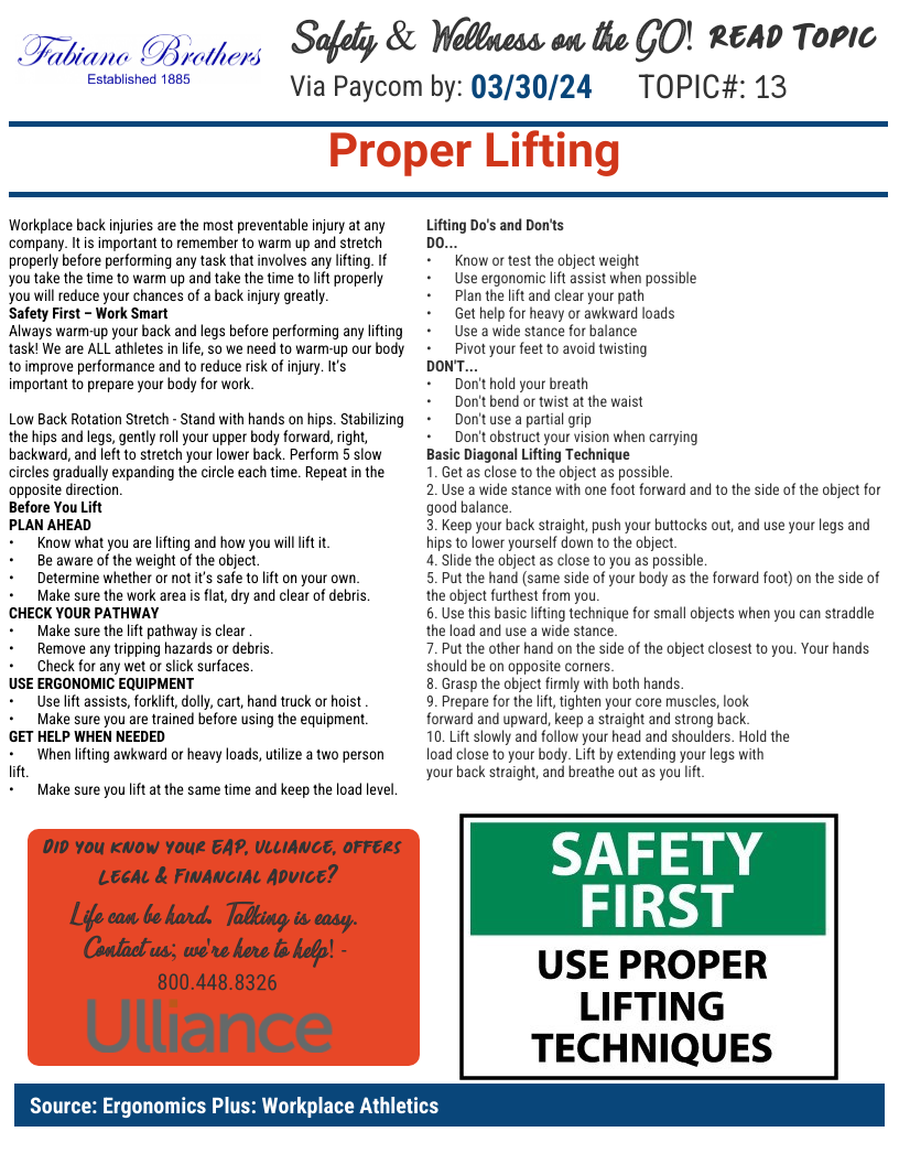 Weekly Topic 13 - Proper Lifting (033024) – HR4U